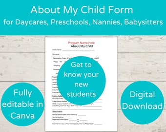 Childcare All About My Child Form - Etsy
