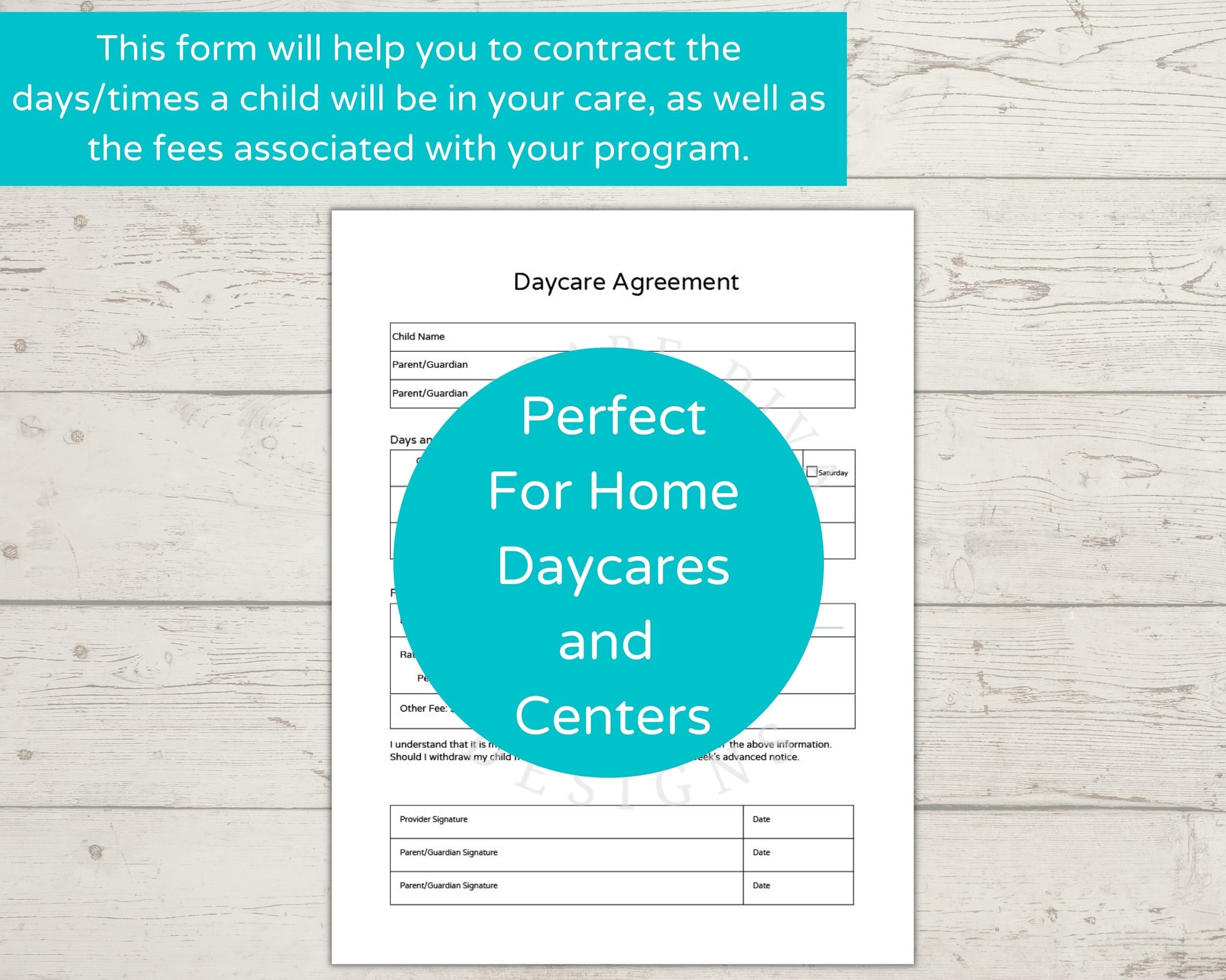 Daycare Contract Instant Download/ Childcare Contract/ Daycare ...