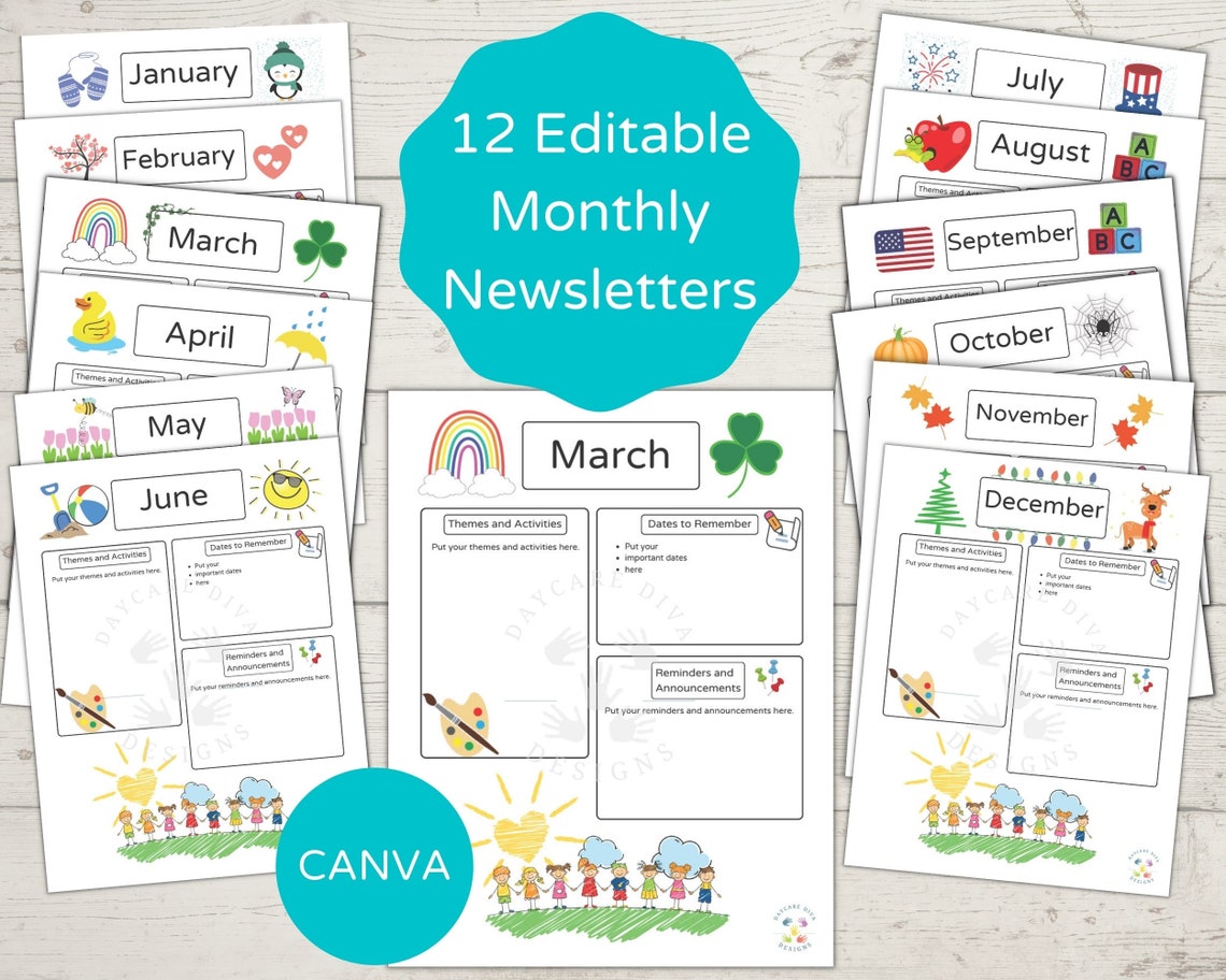 Preschool Newsletter Templates/ Daycare Newsletter Templates/ Editable ...