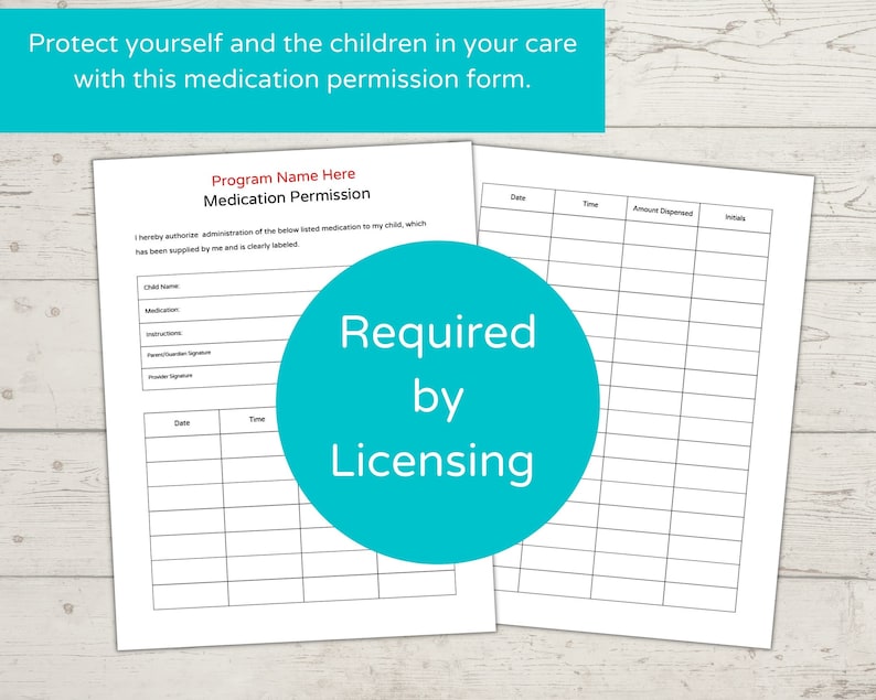 Editable Medication Permission Form/ Daycare Medication Form/ Childcare ...