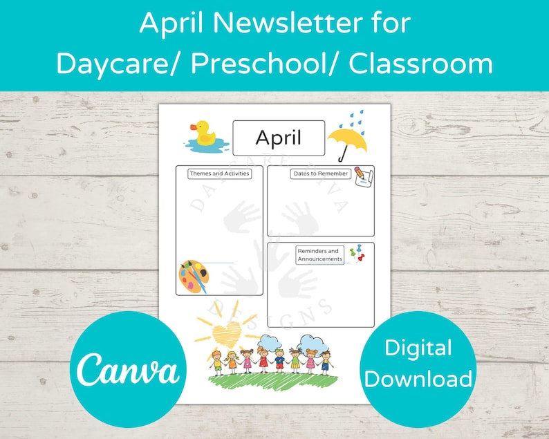 April Daycare Newsletter Template/ Preschool Newsletter Template ...
