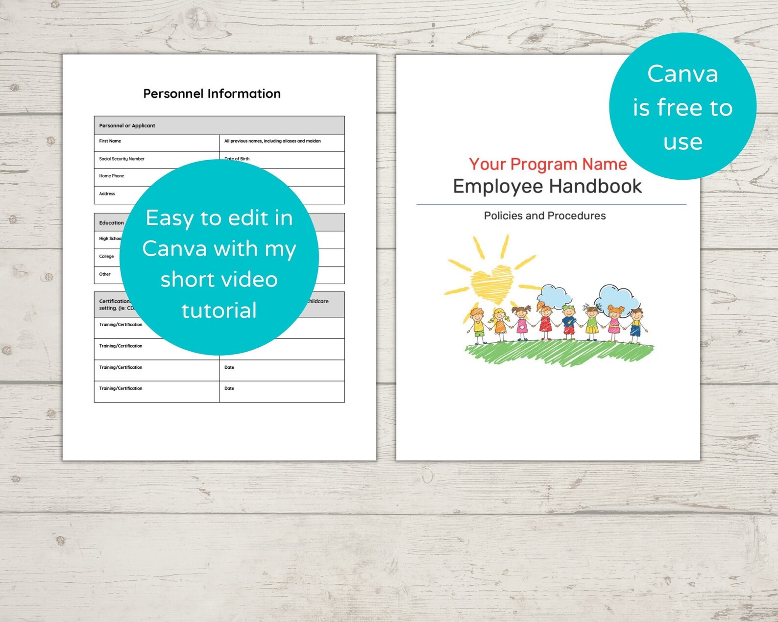 Daycare Employee Forms and Handbook/ Childcare Personnel Policies and ...