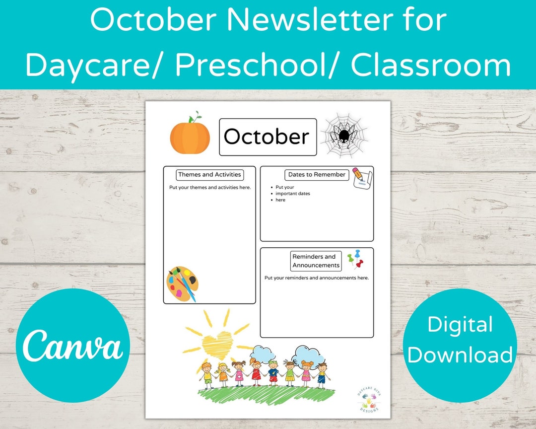 October Daycare Newsletter Template/ Preschool Newsletter Template ...