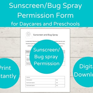 Sunscreen and Bug Spray Permission Form/ Sunscreen Application Form ...