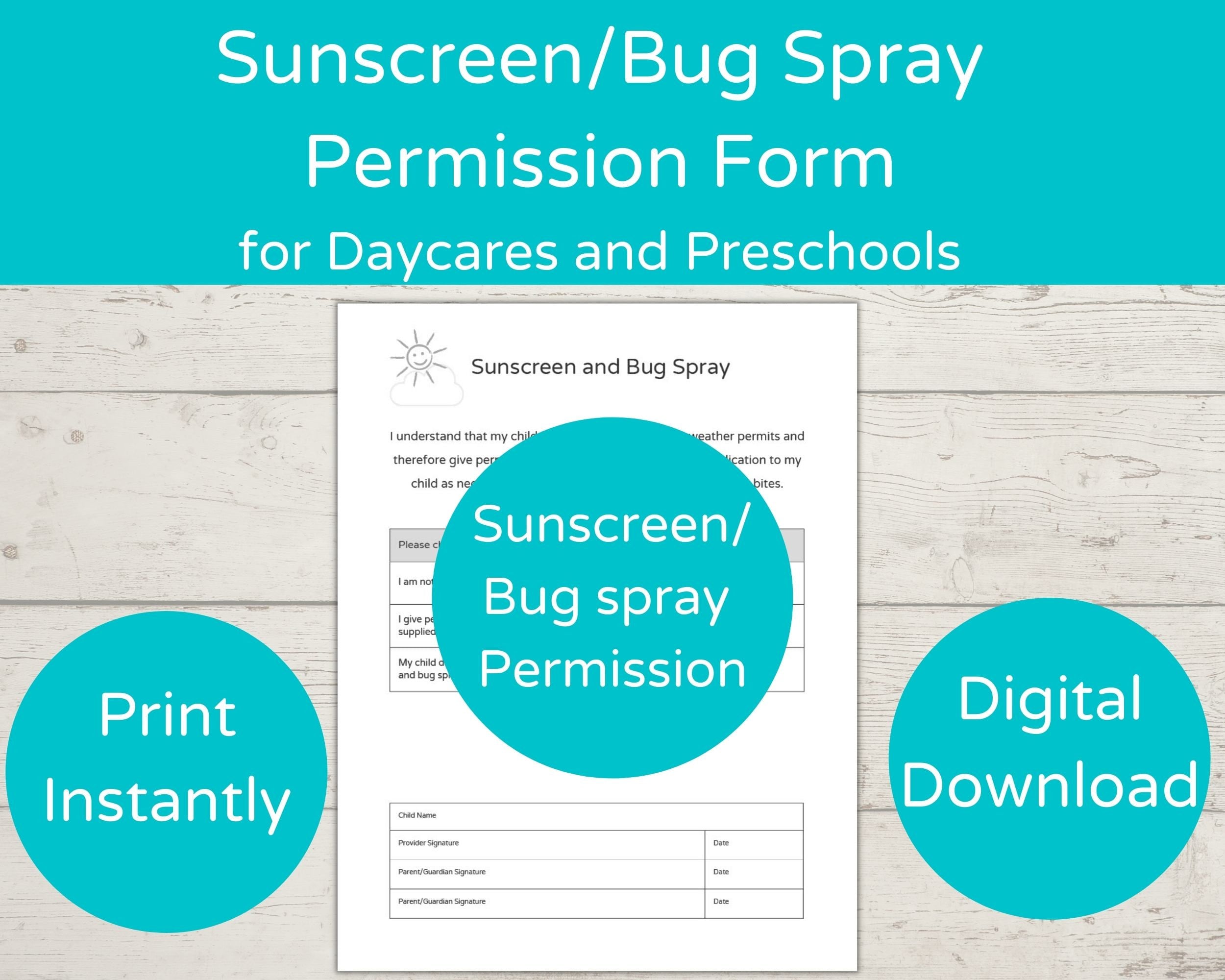 Sunscreen and Bug Spray Permission Form/ Sunscreen Application Form ...
