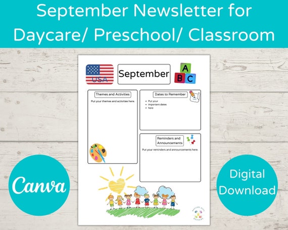 September Daycare Newsletter Template/ Preschool Newsletter - Etsy