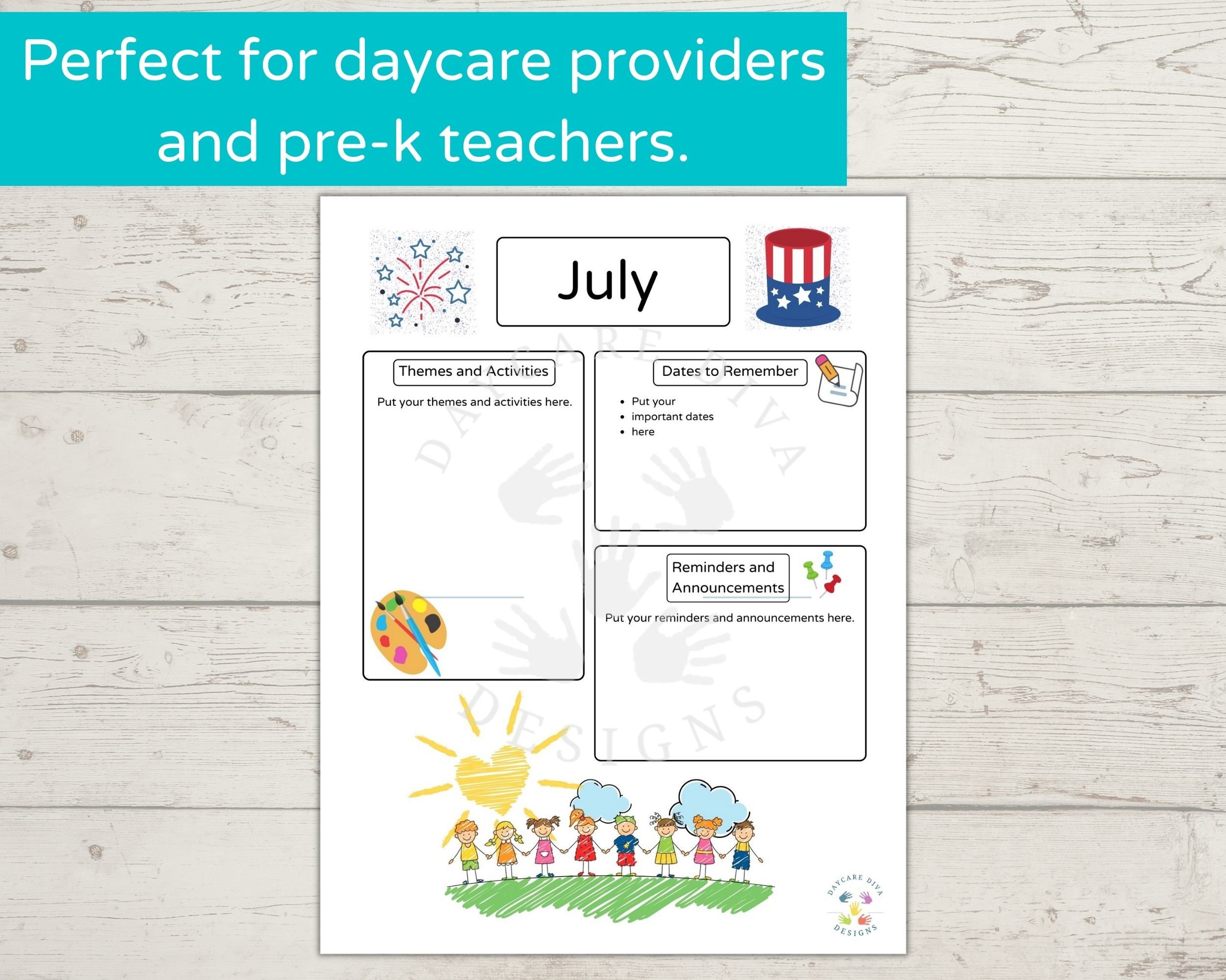 July Daycare Newsletter Template/ Preschool Newsletter Template/ July ...