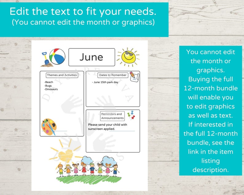 June Daycare Newsletter Template/ Preschool Newsletter Template/ June ...