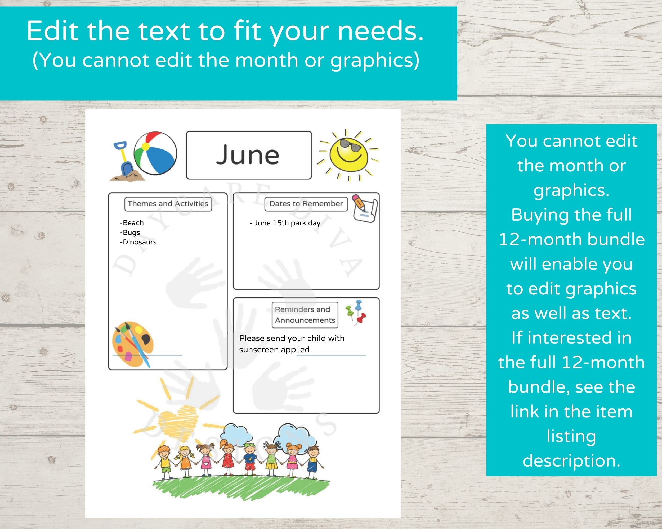 June Daycare Newsletter Template/ Preschool Newsletter Template/ June ...