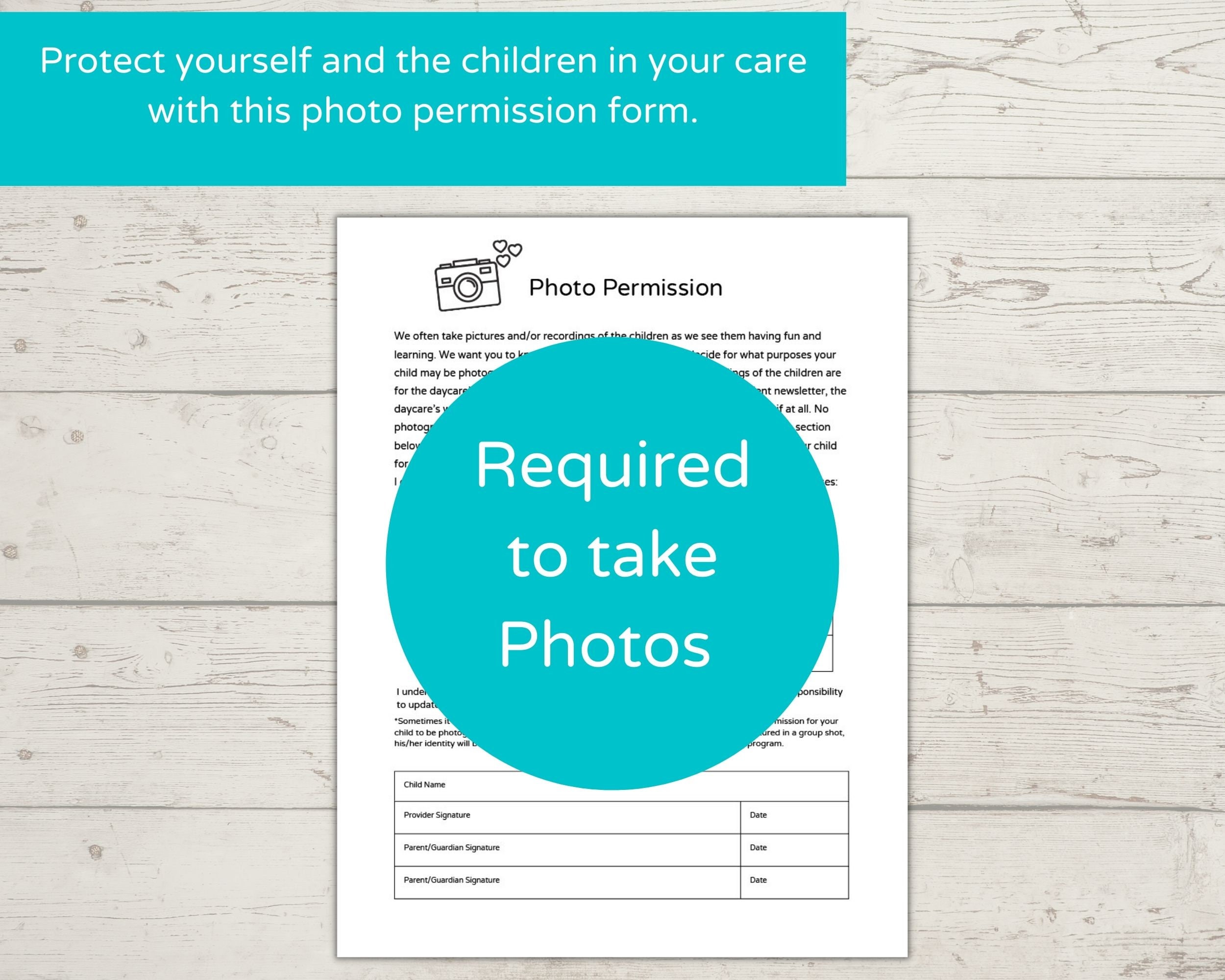 Childcare Photo Release Form/ Photo Permission Form for Childcare and ...