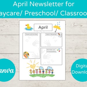 April Daycare Newsletter Template/ Preschool Newsletter Template ...