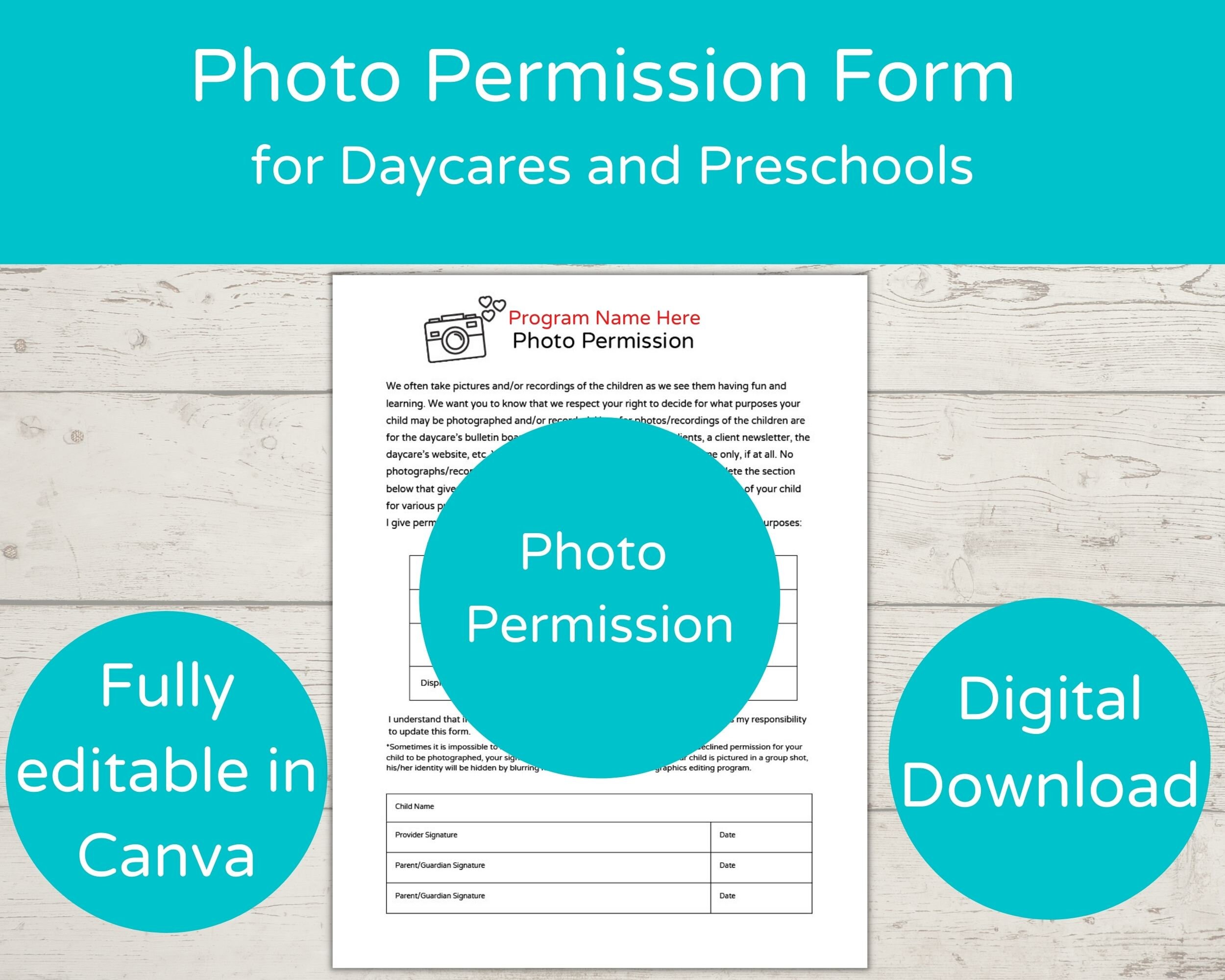 Editable Childcare Photo Release Form/ Photo Permission Form for ...