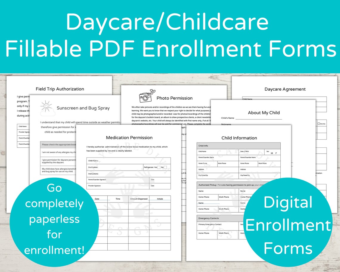 Daycare Enrollment Forms, Childcare Enrollment Packet, Enrollment ...