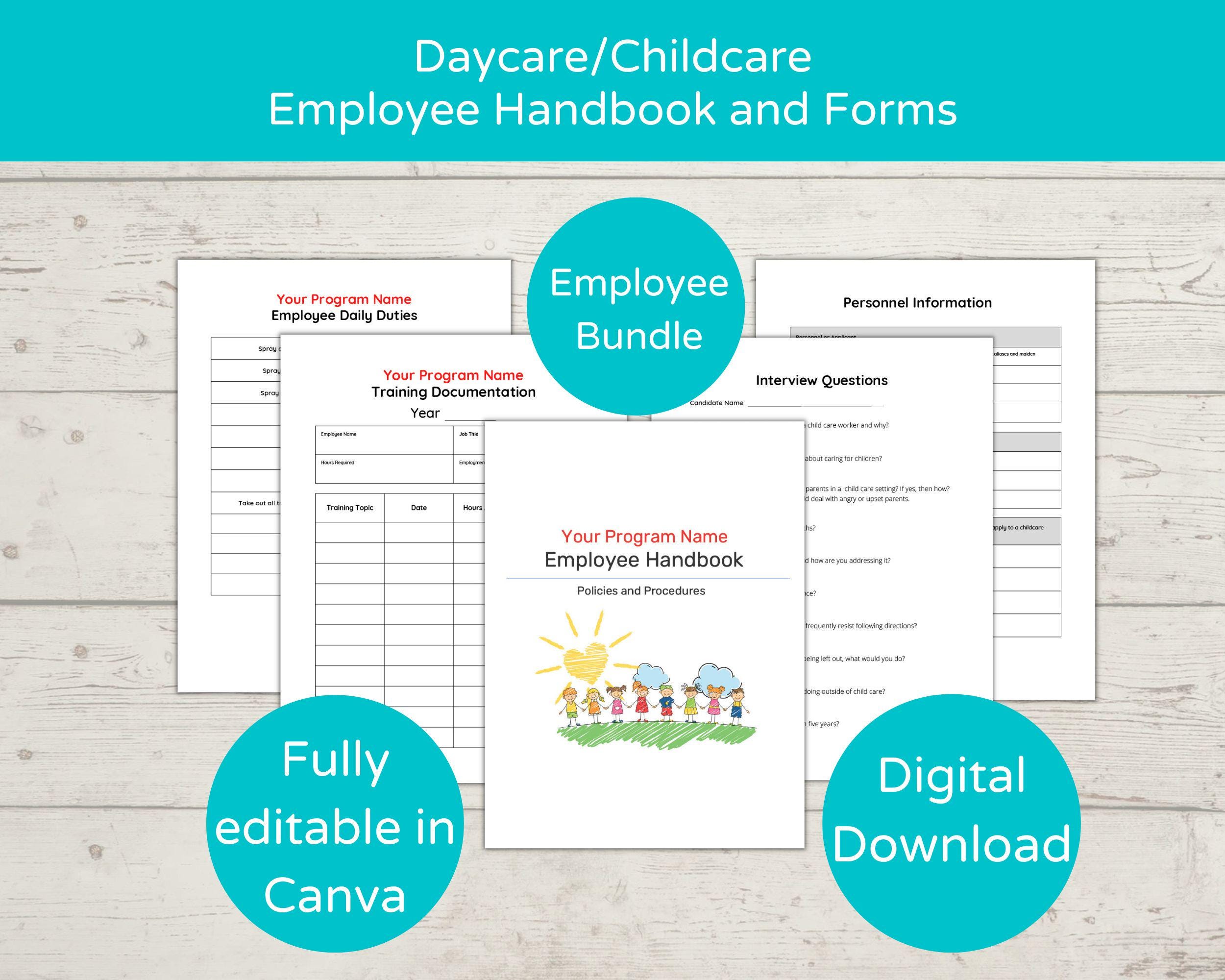Daycare Employee Forms and Handbook/ Childcare Personnel Policies and ...