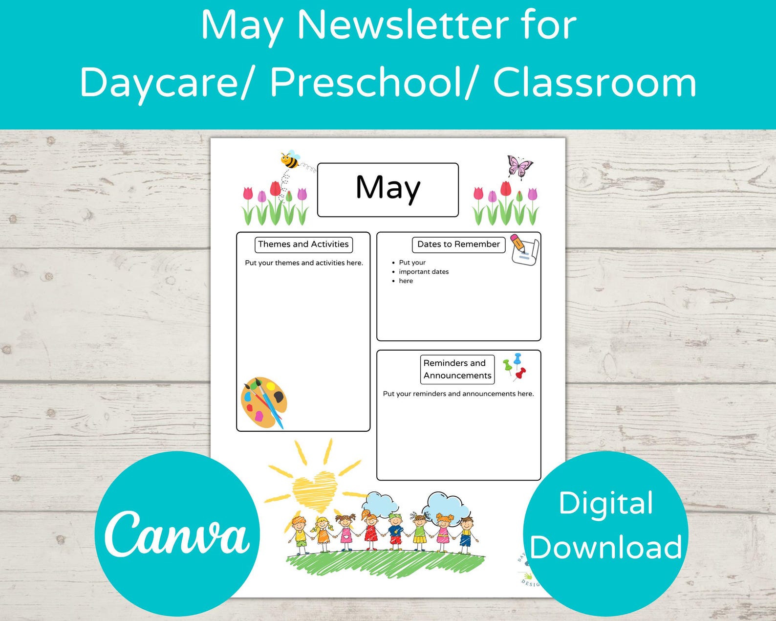 May Daycare Newsletter Template/ Preschool Newsletter Template/ May ...