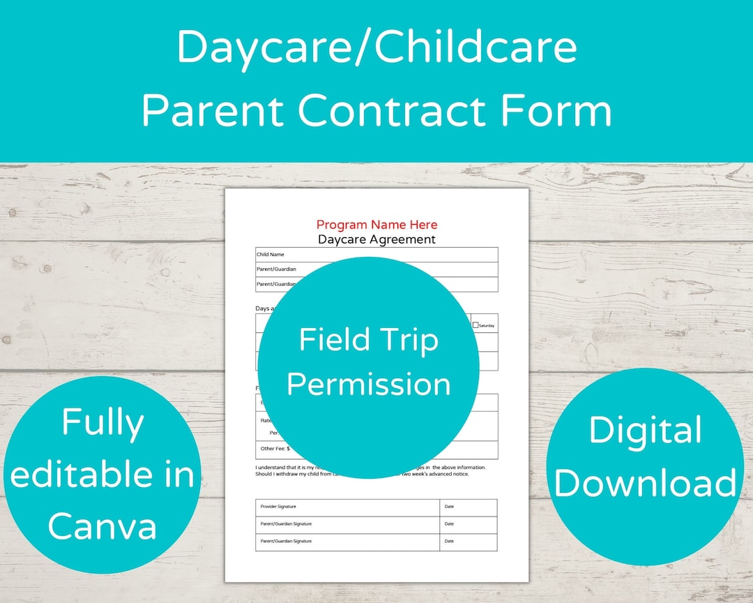Editable Daycare Contract Instant Download/ Childcare Contract/ Daycare ...