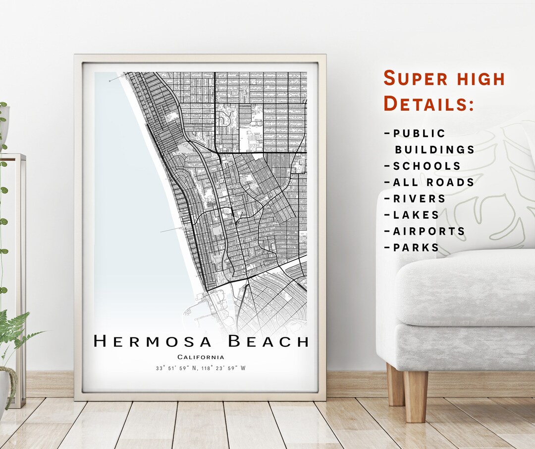 Hermosa Beach Map, California, United States (USA) - City Map With High ...