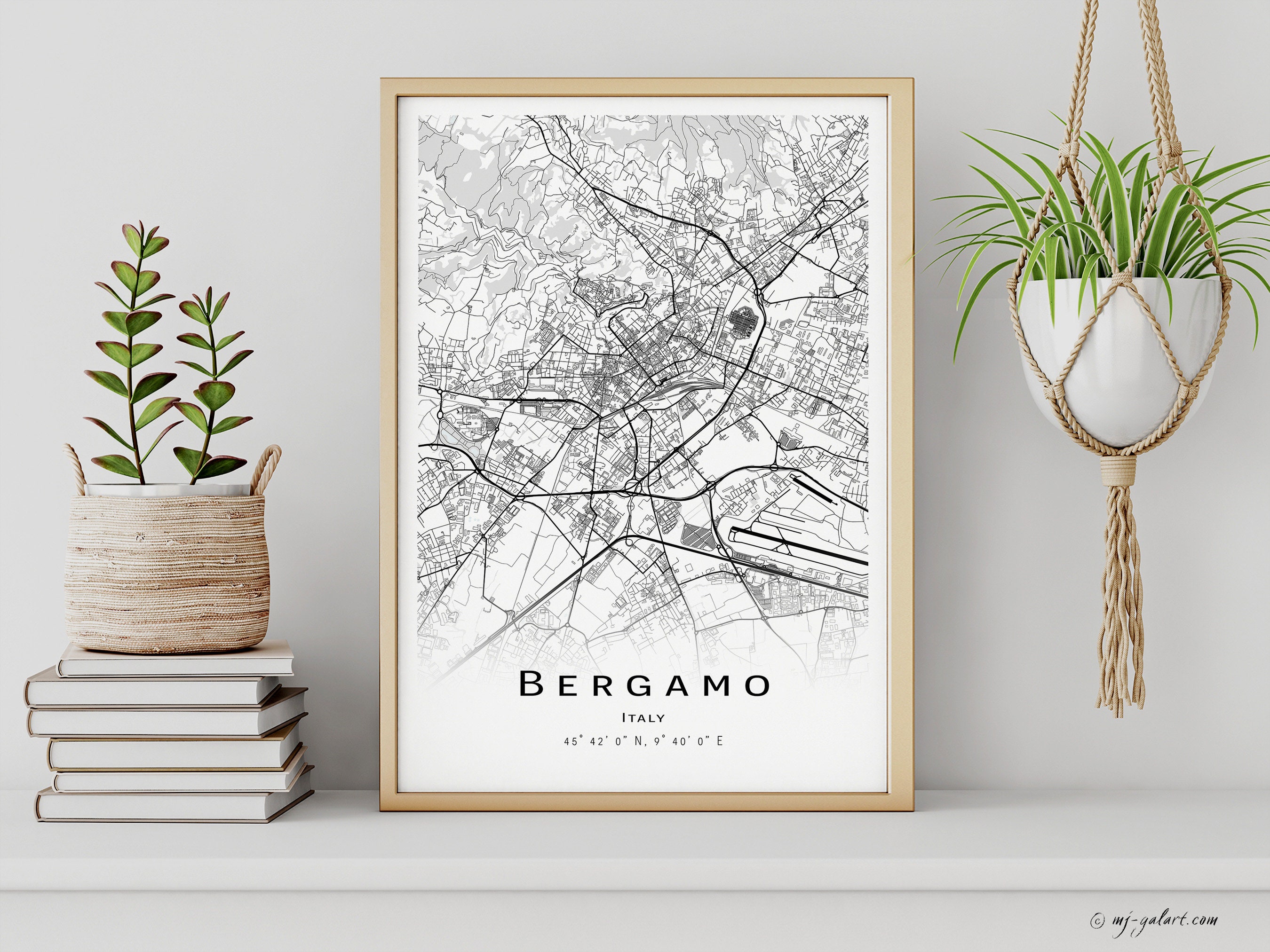 Bergamo mapa Italia Mapa de la ciudad con detalles altos - Etsy España