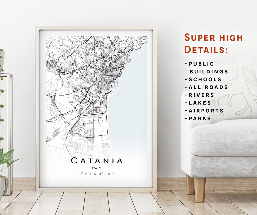 Catania Map, Italy - City Map With High Details - Instant Download ...
