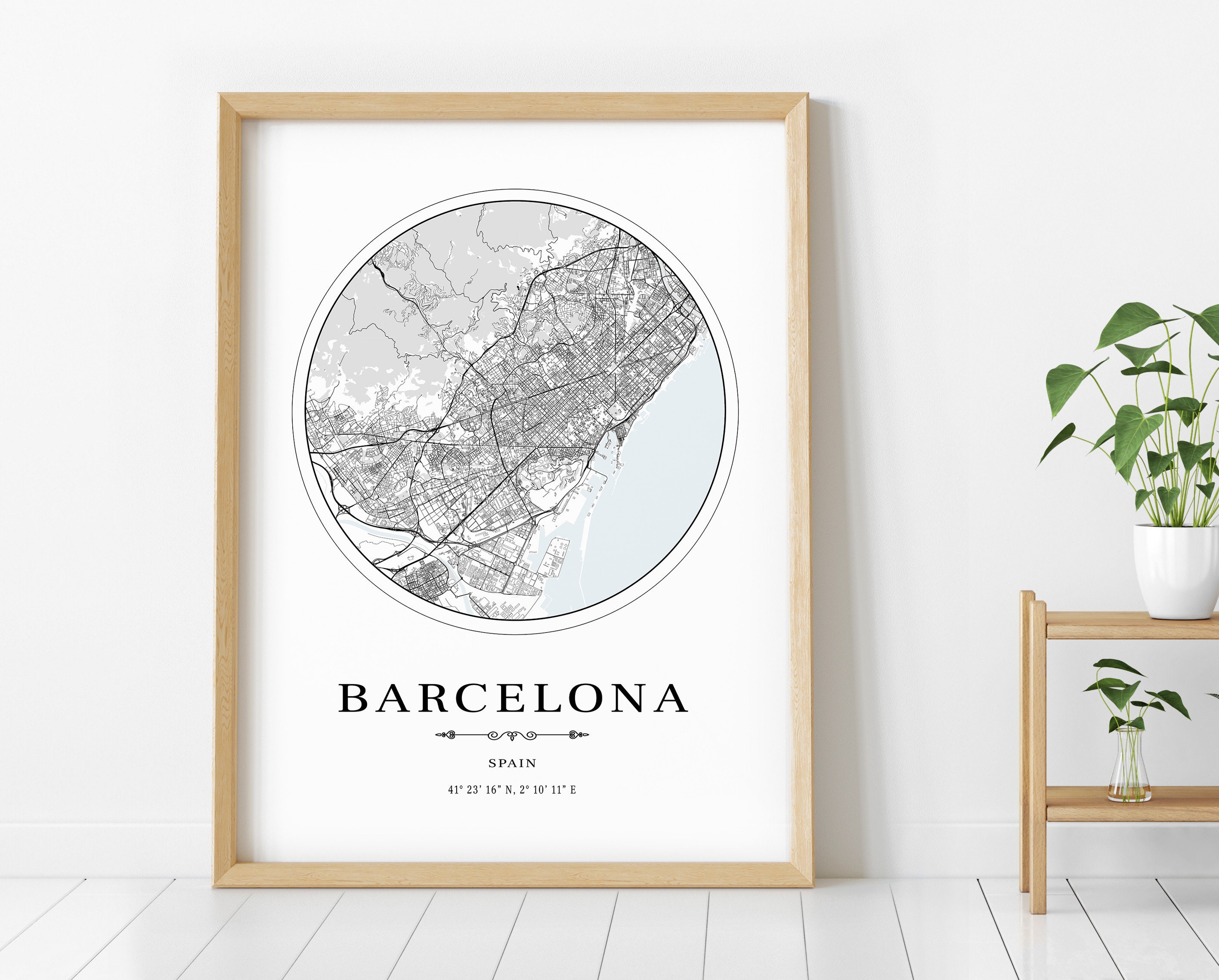 Mapa de Barcelona España Mapa circular de la ciudad con - Etsy México
