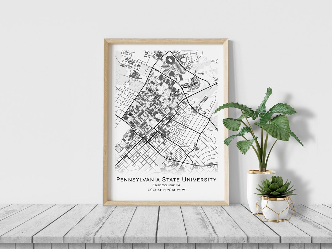 Pennsylvania State University Map, State College,pa - Graduation Gift ...