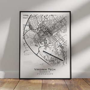 Virginia Tech Map, Blacksburg, VA - Graduation Gift - Wall Decor Poster ...