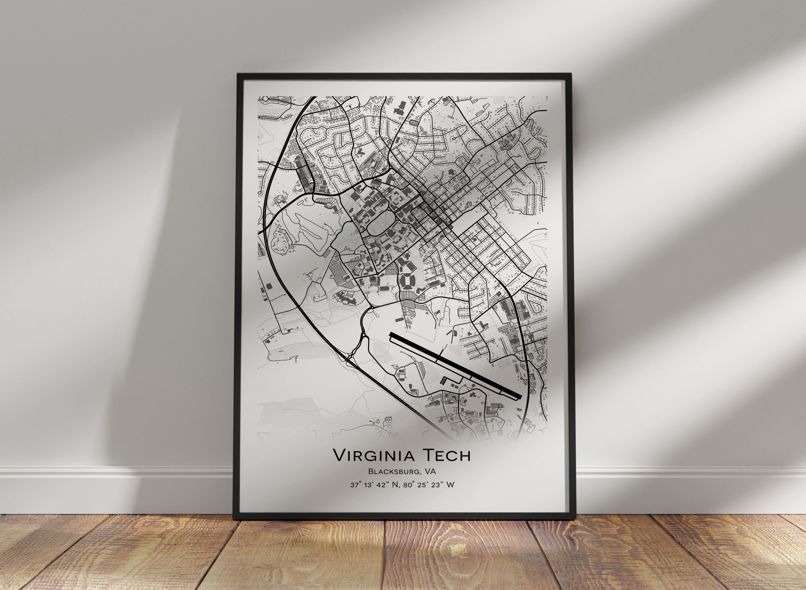 Virginia Tech Map, Blacksburg, VA - Graduation Gift - Wall Decor Poster ...