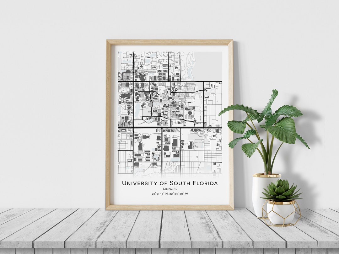 University of South Florida Map, Tampa, FL - Graduation Gift - Wall ...