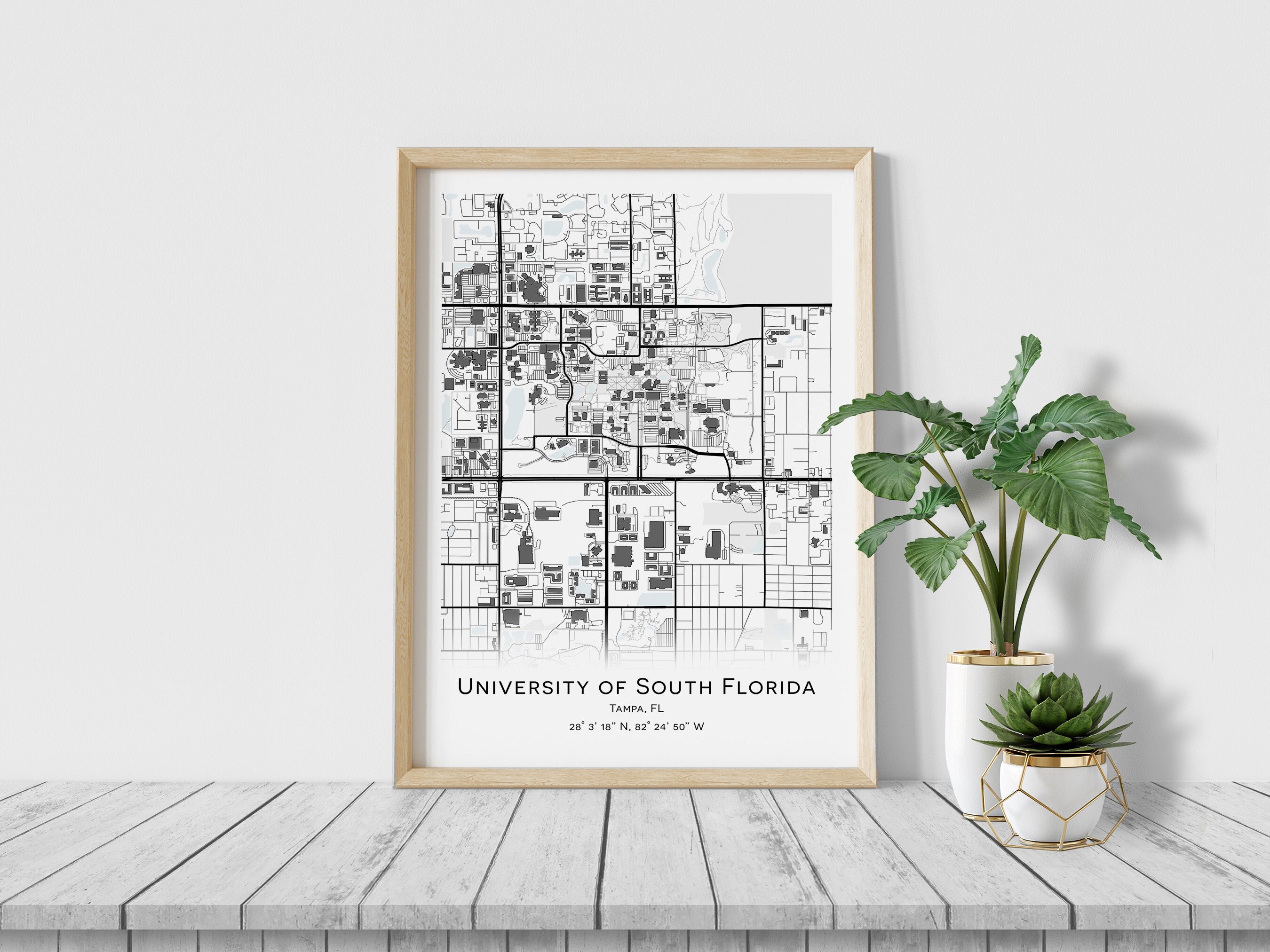 University of South Florida Map, Tampa, FL - Graduation Gift - Wall ...