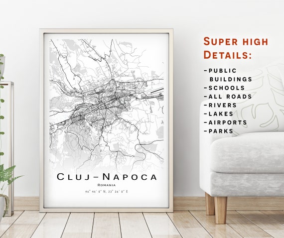 Cluj-napoca Map Romania City Map With High Details - Etsy