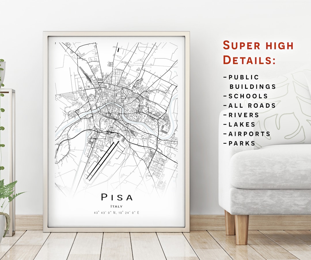 Pisa Map - Italy- City Map With High Details - Printable Map Poster ...