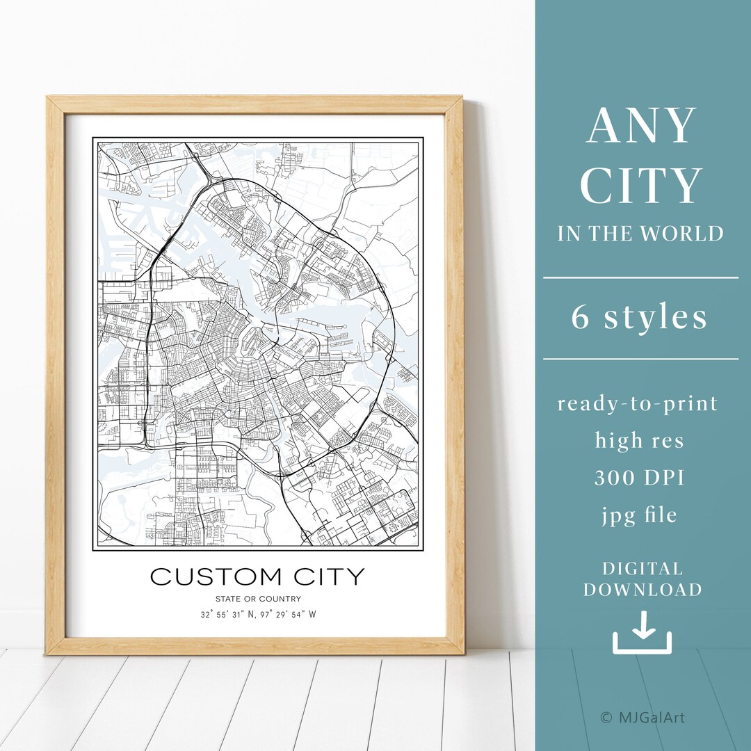 Custom City Map, Personalized Map, Custom Map Poster, Any City, Wall ...