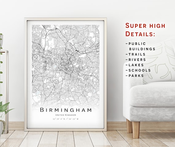 Birmingham Map United Kingdom City Map With High Details | Etsy