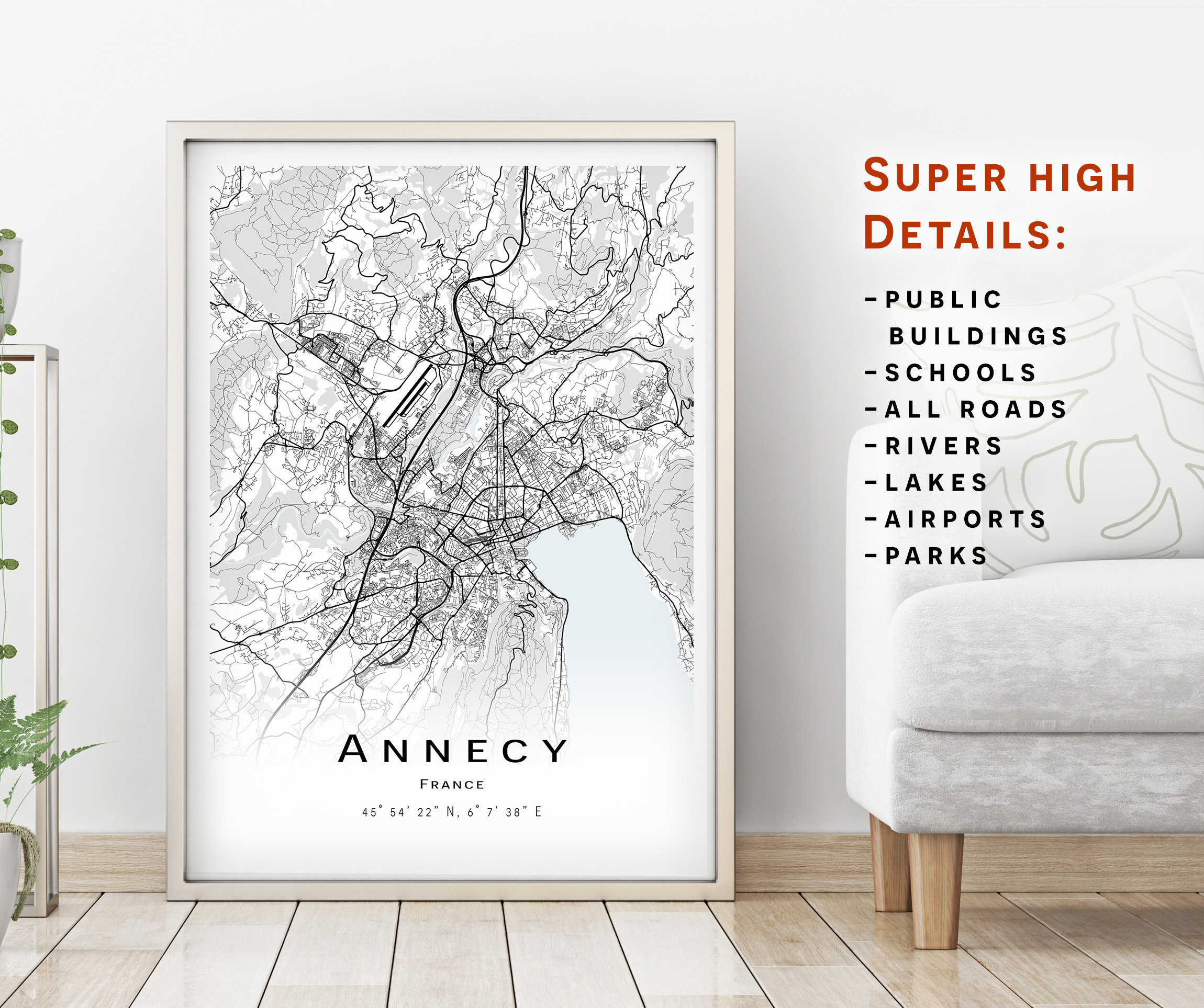 Annecy Map France City Map With High Details Printable - Etsy