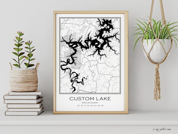 Custom Lake Black and White Lake Custom Map Poster Any - Etsy