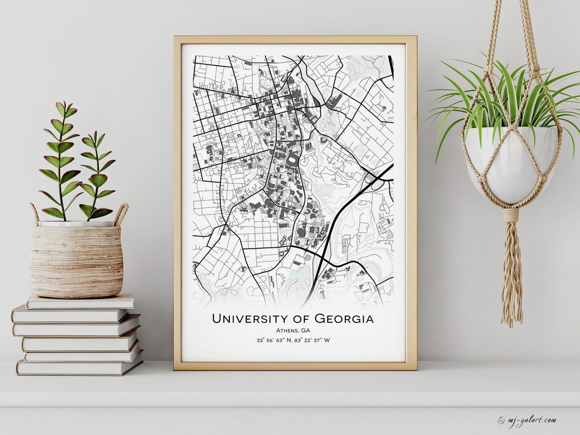 University of Georgia Map, Athens, GA - Graduation Gift - Wall Decor ...