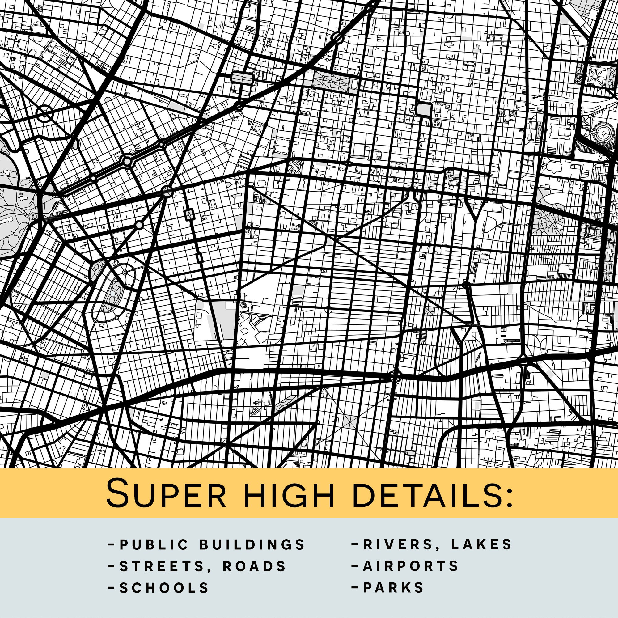 Mexico City Map, Mexico, United States USA City Map With High Details ...