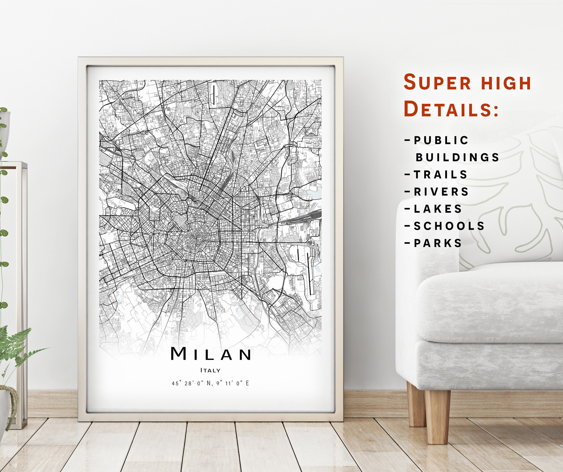 Milan Map, Italy - City Map With High Details - Instant Download ...