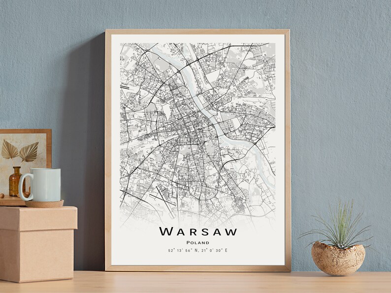 Warsaw Map Poland City Map With High Details Printable - Etsy