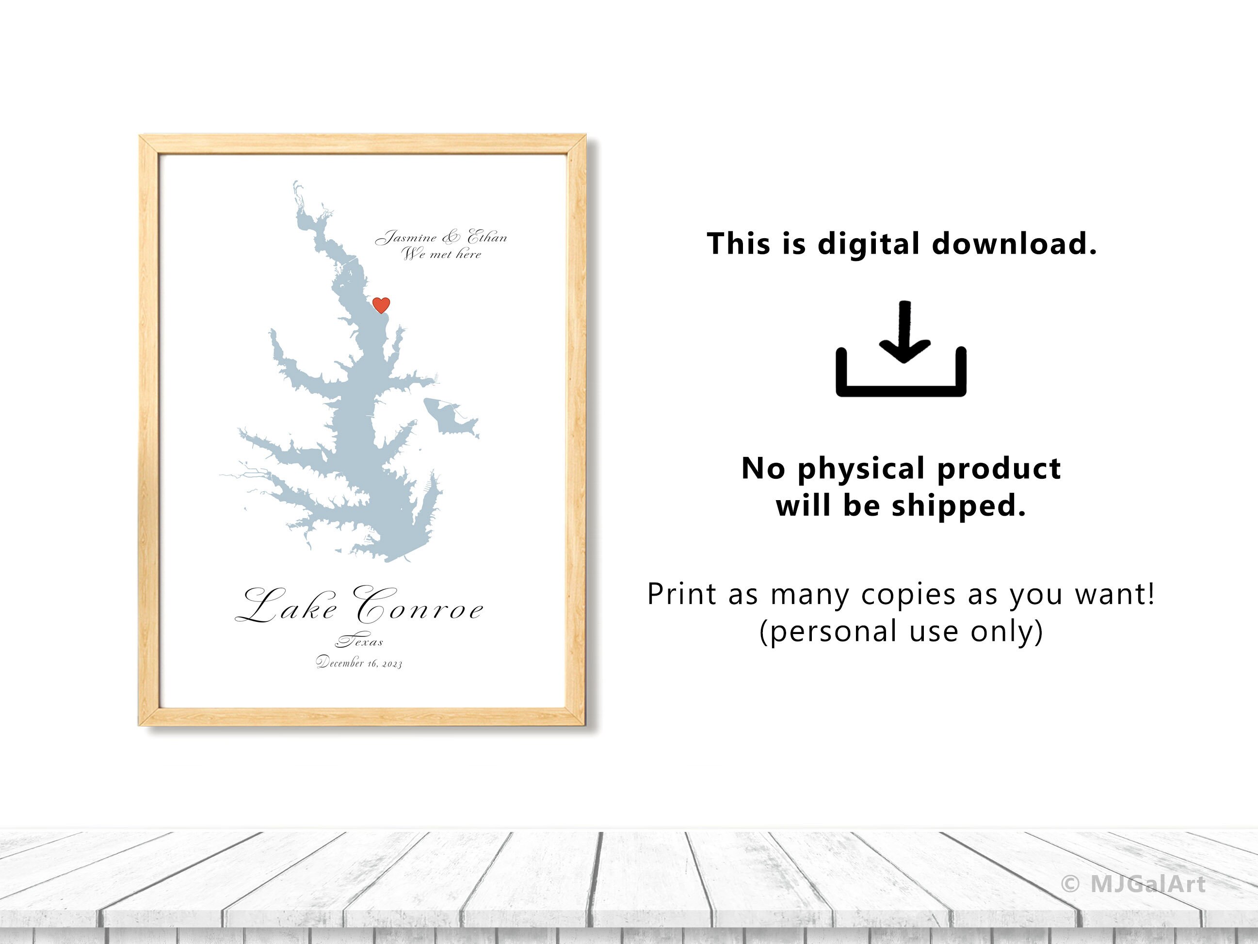 Custom Lake Map, Lake Poster Gift for Couple, Met, Engaged, Married ...