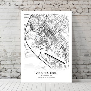 Virginia Tech Map, Blacksburg, VA - Graduation Gift - Wall Decor Poster ...