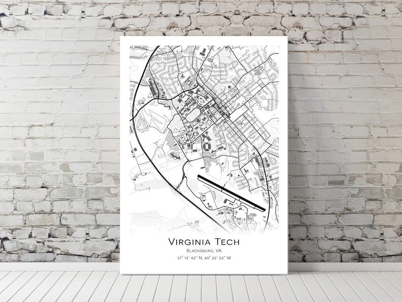 Virginia Tech Map, Blacksburg, VA - Graduation Gift - Wall Decor Poster ...