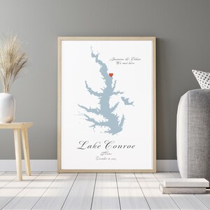 Custom Lake Map, Lake Poster- Gift for Couple, Met, Engaged, Married ...
