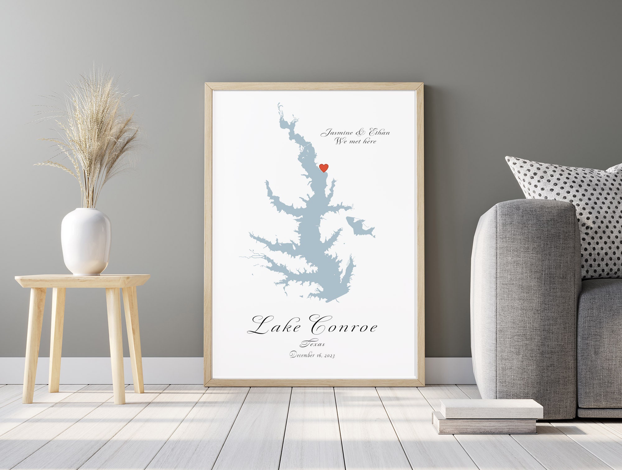 Custom Lake Map, Lake Poster Gift for Couple, Met, Engaged, Married ...