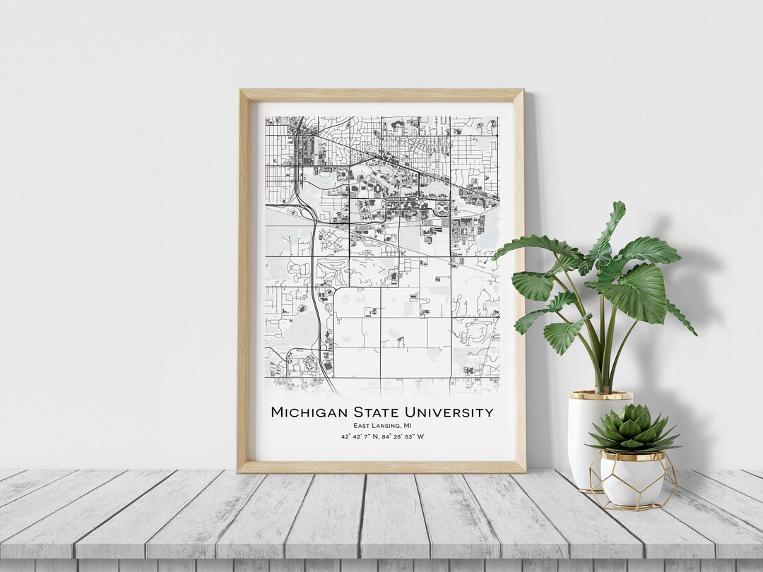 Michigan State University Map, East Lansing,mi Graduation Gift wall ...