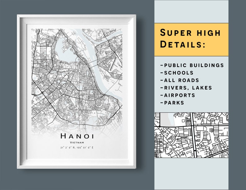 Hanoi Map, Vietnam - City Map With High Details - Instant Download ...