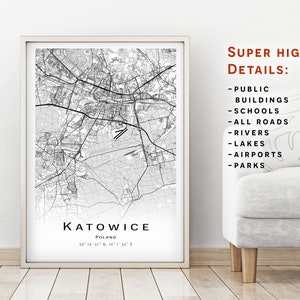 Katowice Map Poland City Map With High Details Printable Map Poster ...