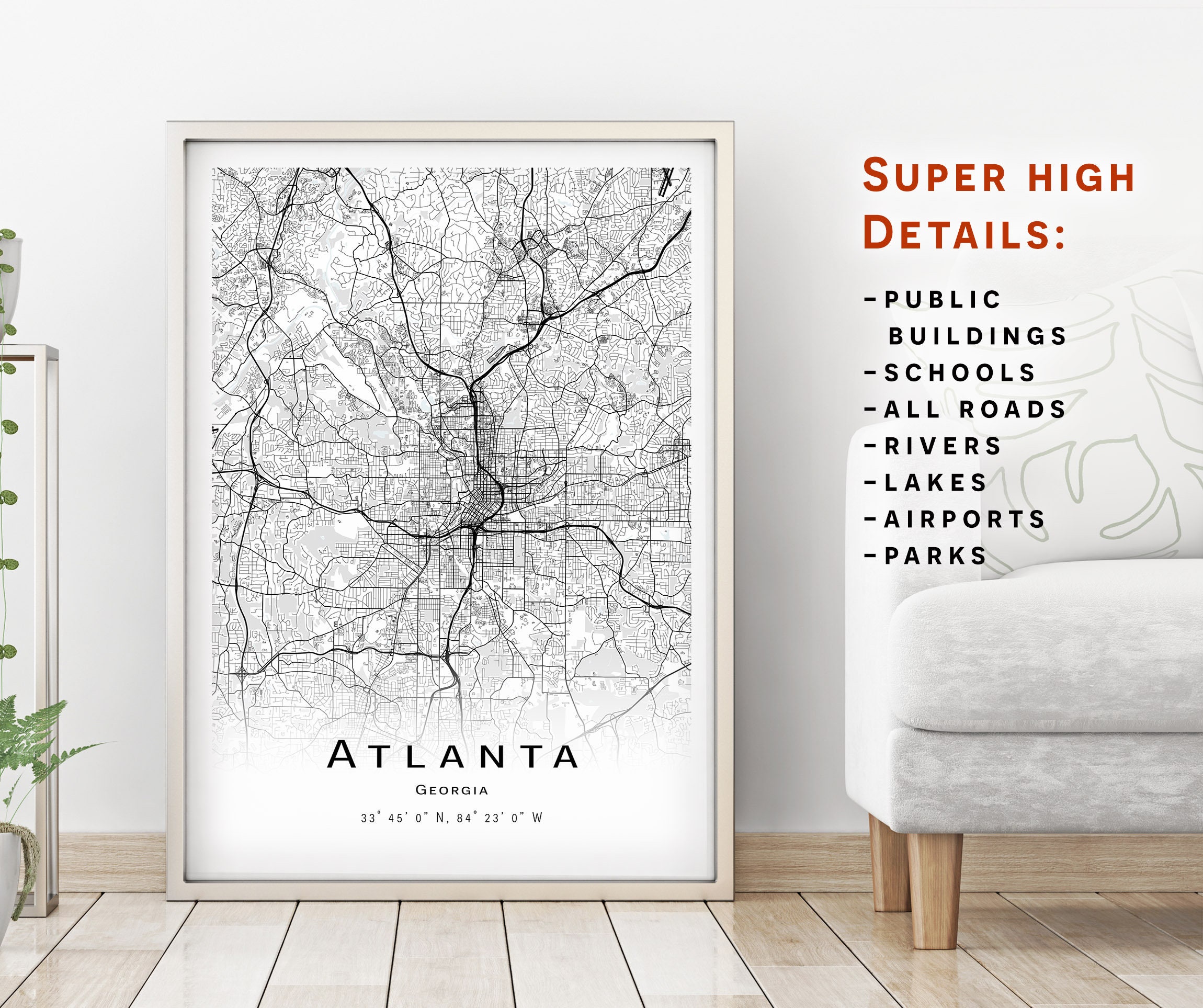 Atlanta Map, Georgia City Map With High Details Instant Download ...