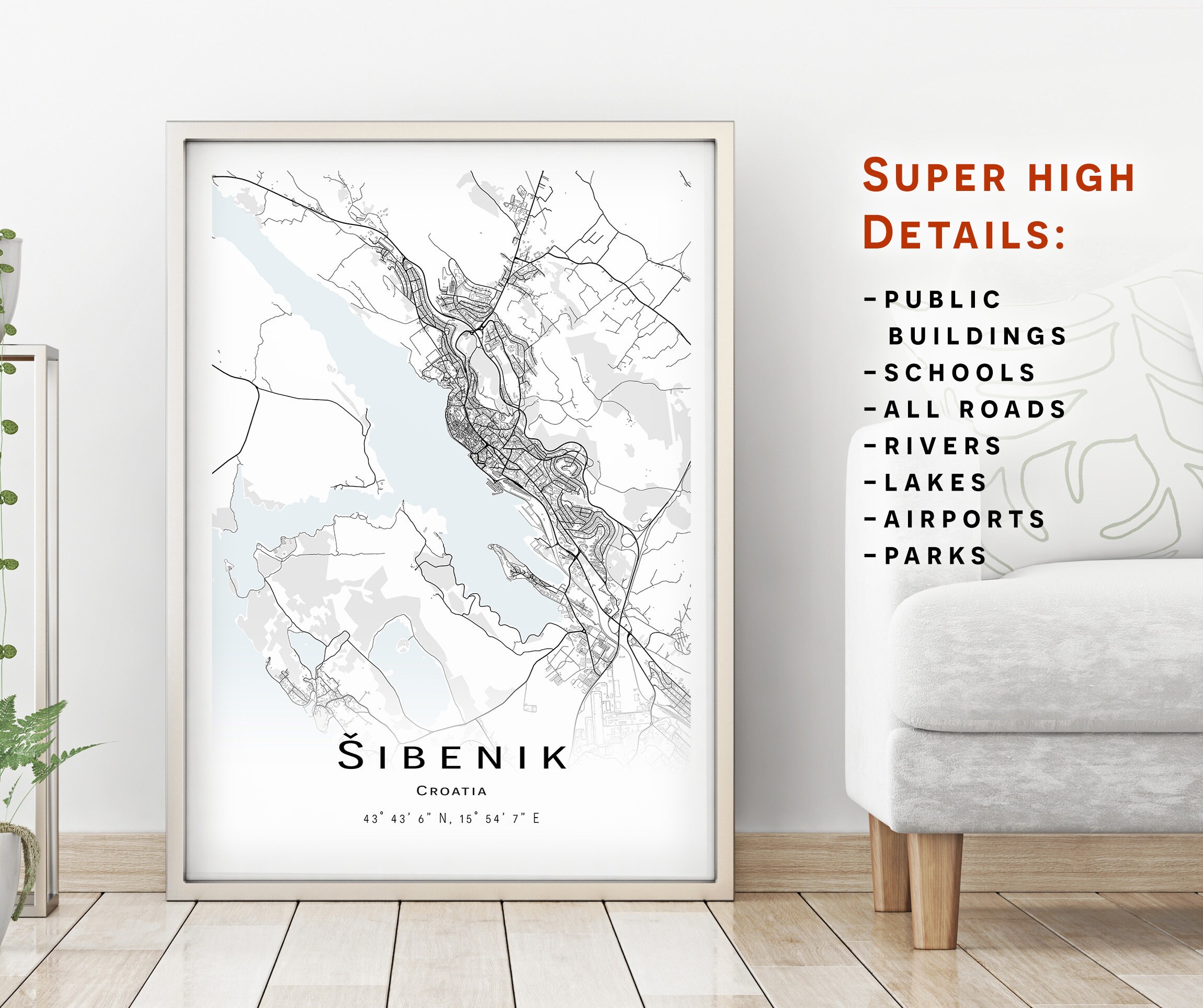 Sibenik Map, Croatia - City Map With High Details - Instant Download ...