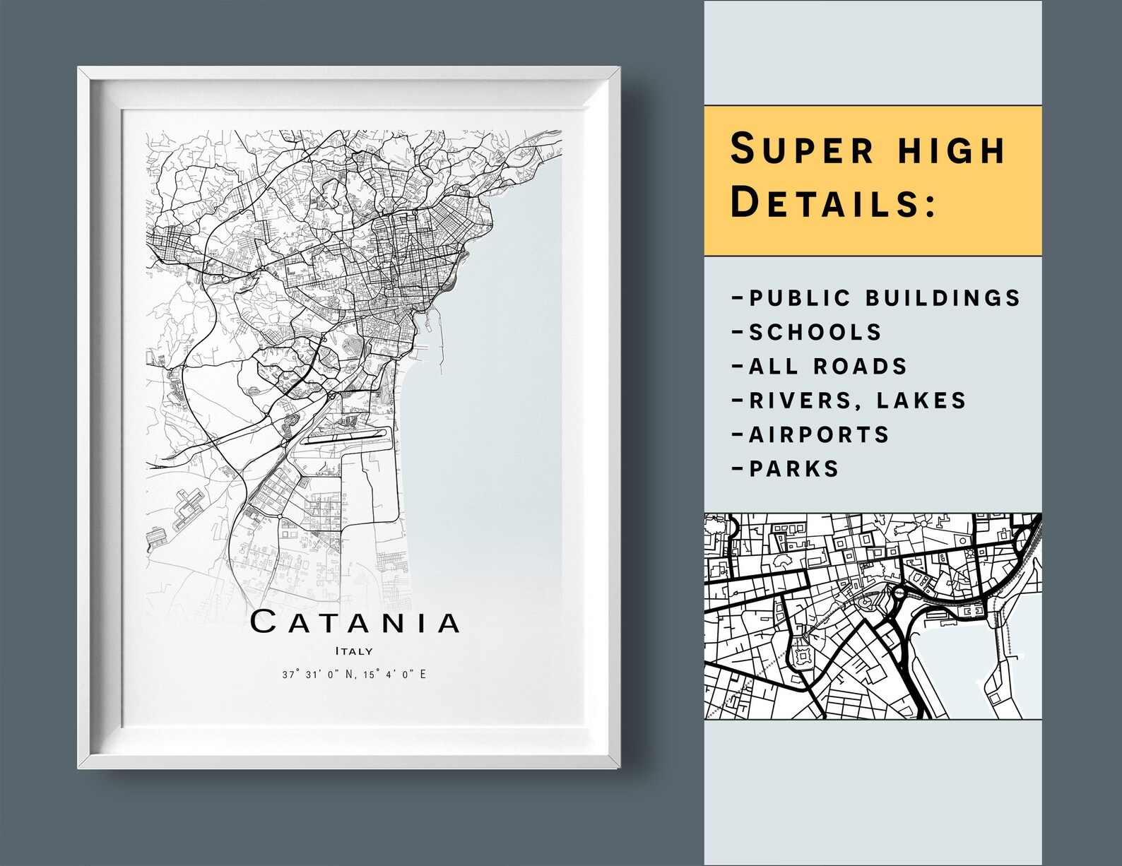 Catania Map, Italy - City Map With High Details - Instant Download ...